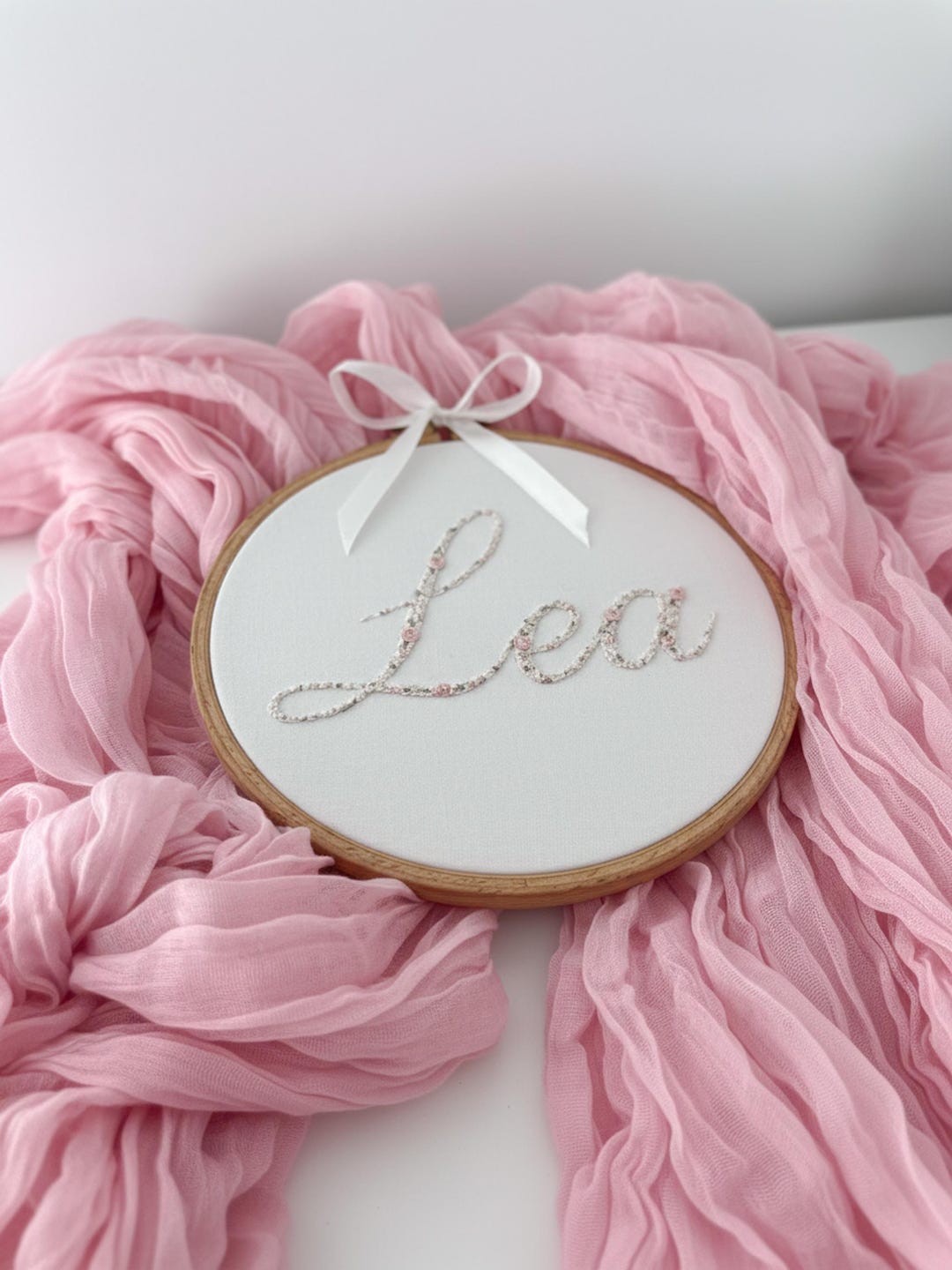 Personalized Baby Name Embroidery Hoop - Floral Hand Embroidered ...