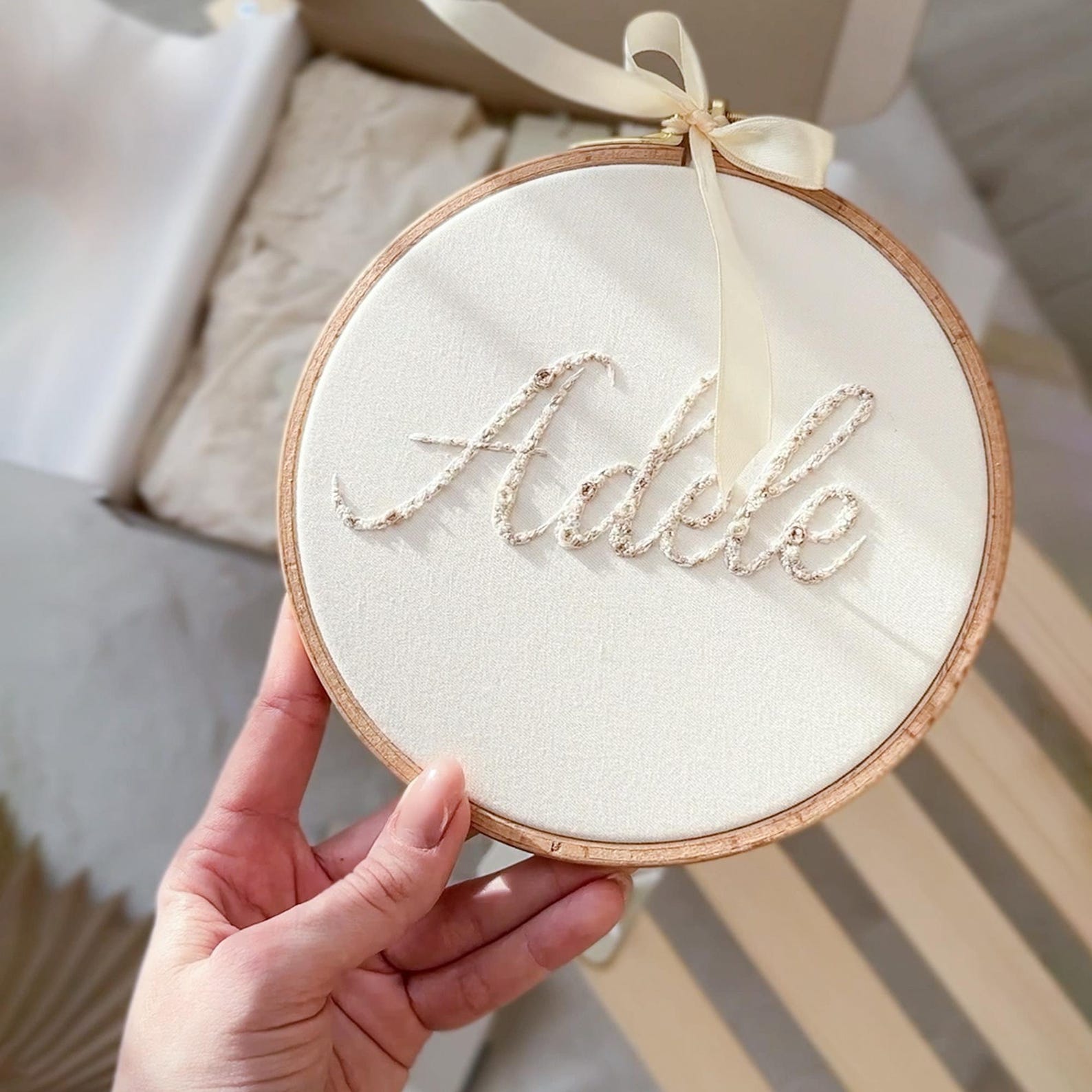 Custom Embroidered First Name, Birth Announcement Sign, Personalized ...