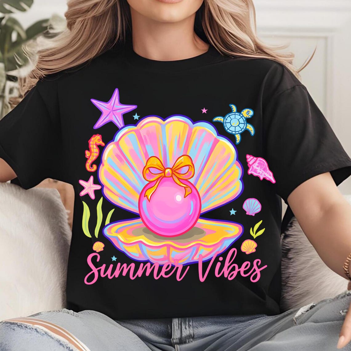 Coquette Pearl Seashell Bow PNG, Pink Clam Summer Vibes PNG, Coastal ...