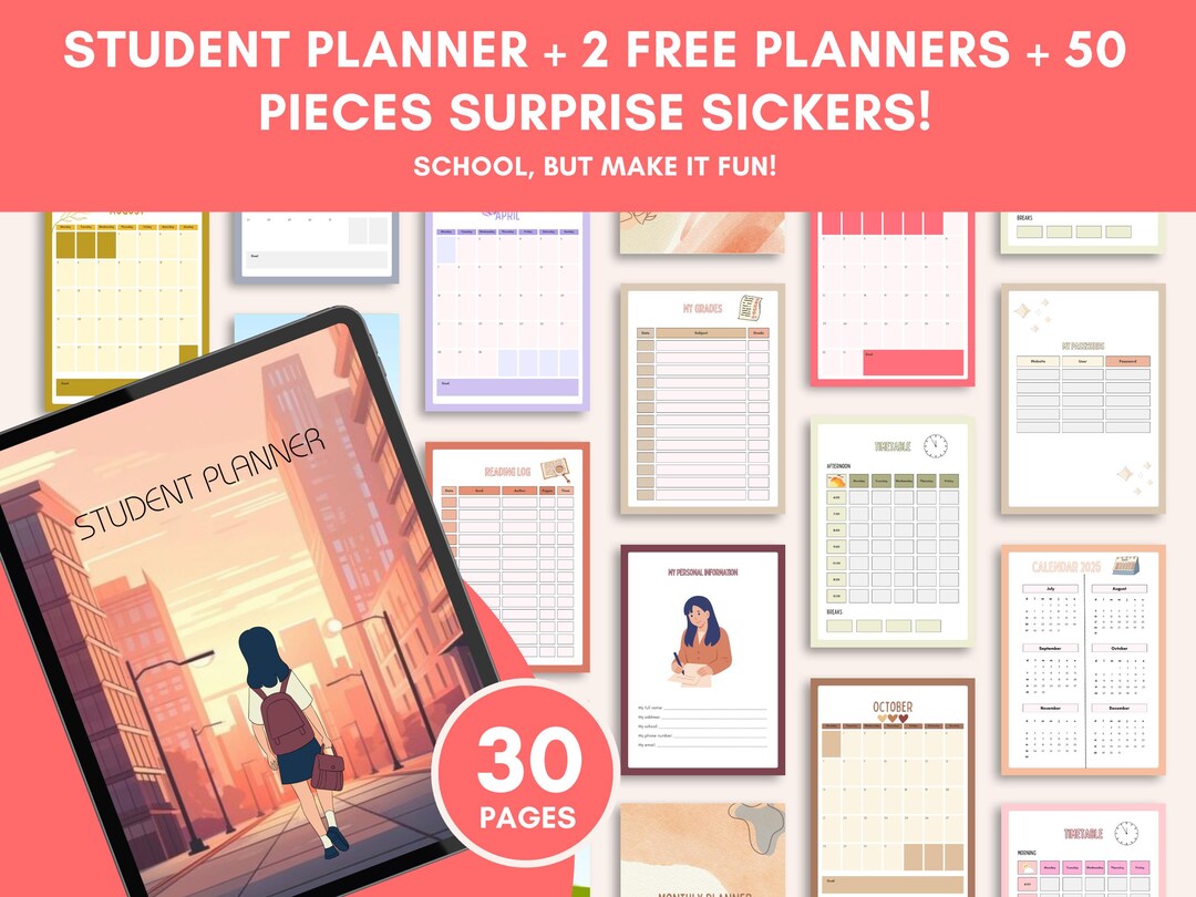 Student Planner Template + 2 FREE Planners Templates + 50 Surprise ...