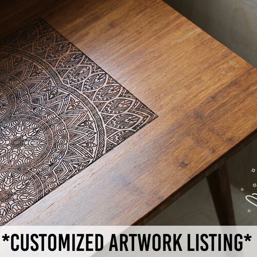 CUSTOM ART ENGRAVING Walnut Teak Coffee Table Modern Wood - Etsy
