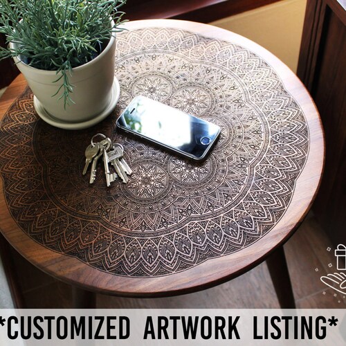 CUSTOM ART ENGRAVING Walnut Teak Coffee Table Modern Wood - Etsy