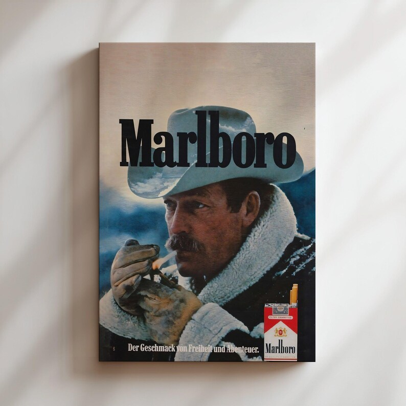 Vintage Marlboro Cowboy Poster - Classic Tobacco Advertisement Wall Art ...