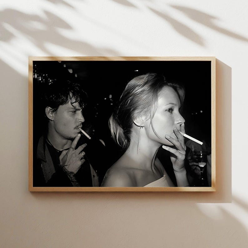 Johnny Depp and Kate Moss Smoking Wall Art - Edgy 90s Celebrity Romance Photo - Iconic Cool ...