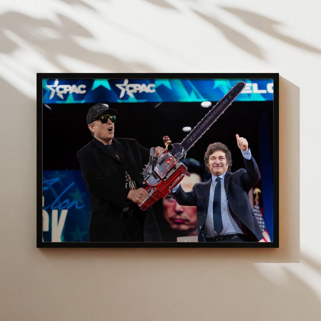 Elon Musk With Chainsaw at CPAC Wall Art - Bold Political Pop Culture ...
