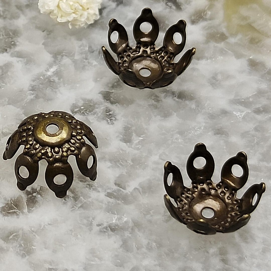 100pcs 10mm Raw Brass Lace Flower Bead Cup Jewelry Connectors Setting ...