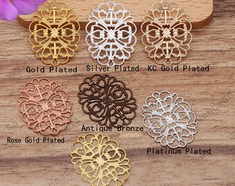 100pcs 15mm Raw Brass Lace Square Flower Filigree Jewelry Connectors ...
