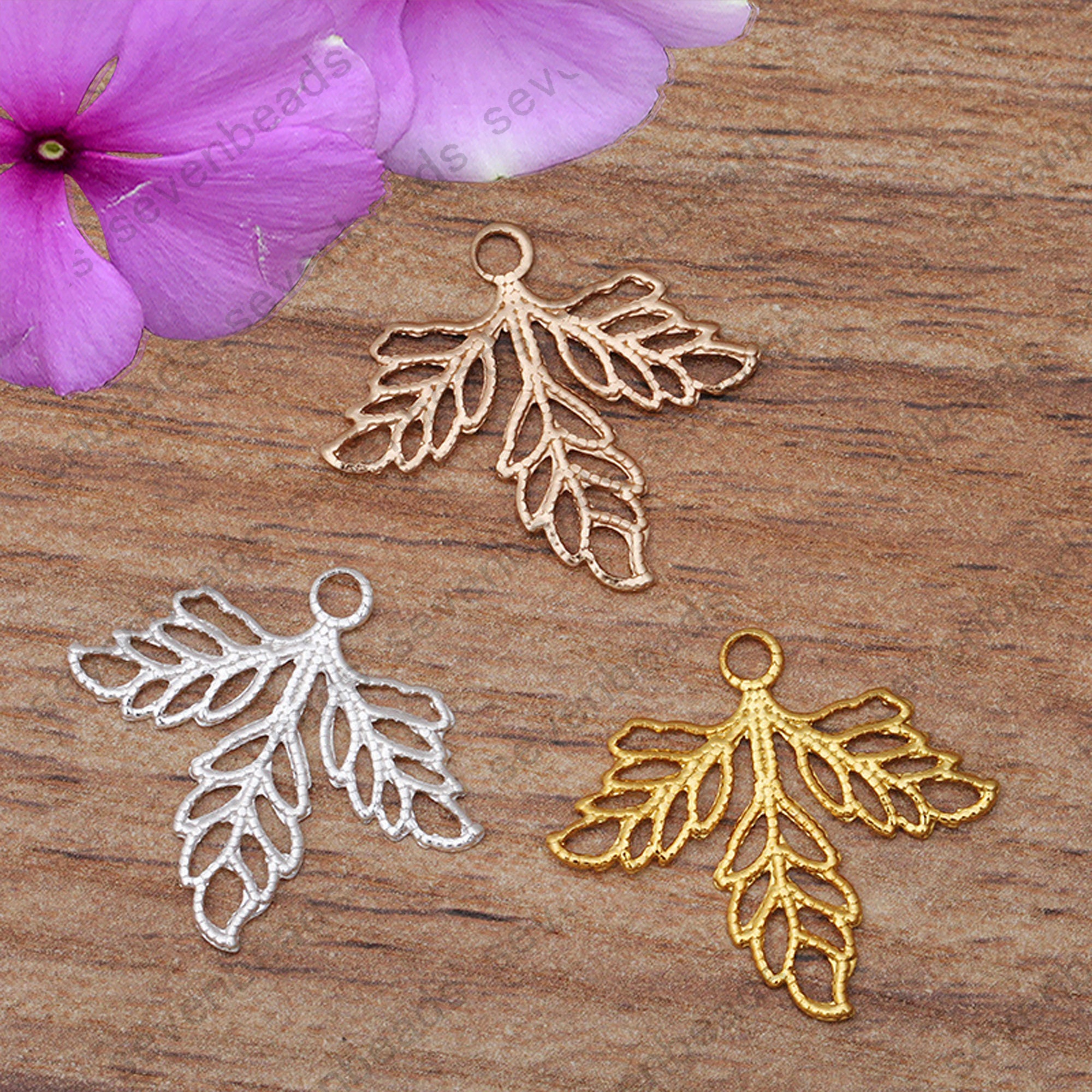 200pcs 23mm25mm Brass Lace Leaf Filigree Jewelry Connectors Setting ...