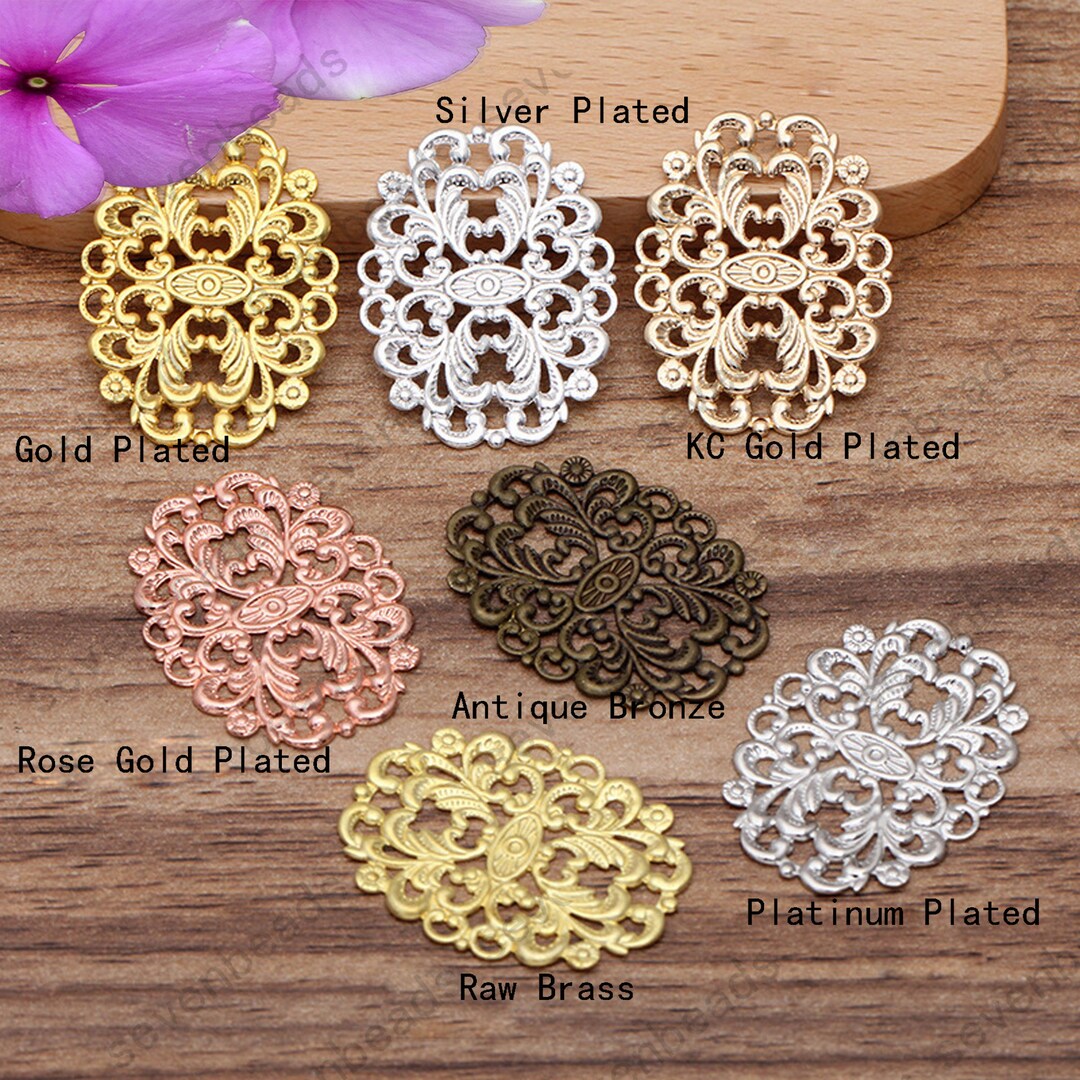 50 Pcs 24mm*32mm Raw Brass Lace Flower Filigree Jewelry Connectors ...
