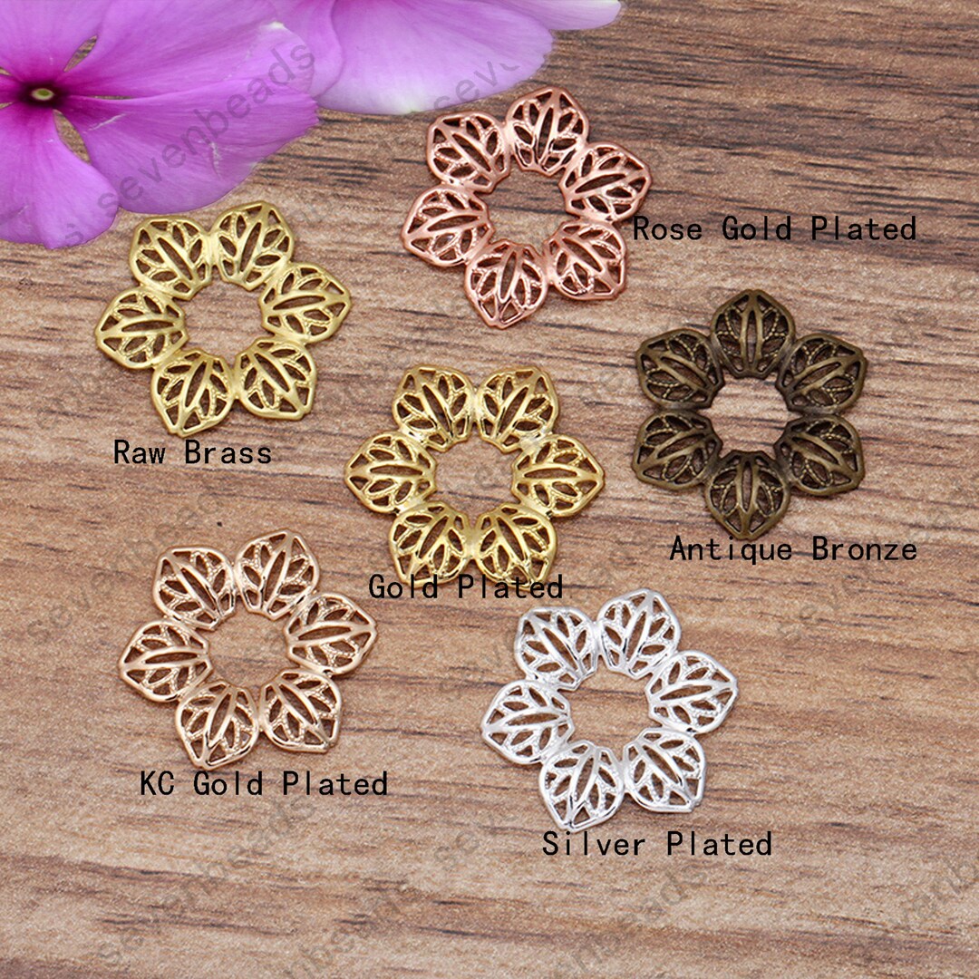 50pcs 20mm Raw Brass Lace Flower Filigree Jewelry Connectors Setting ...