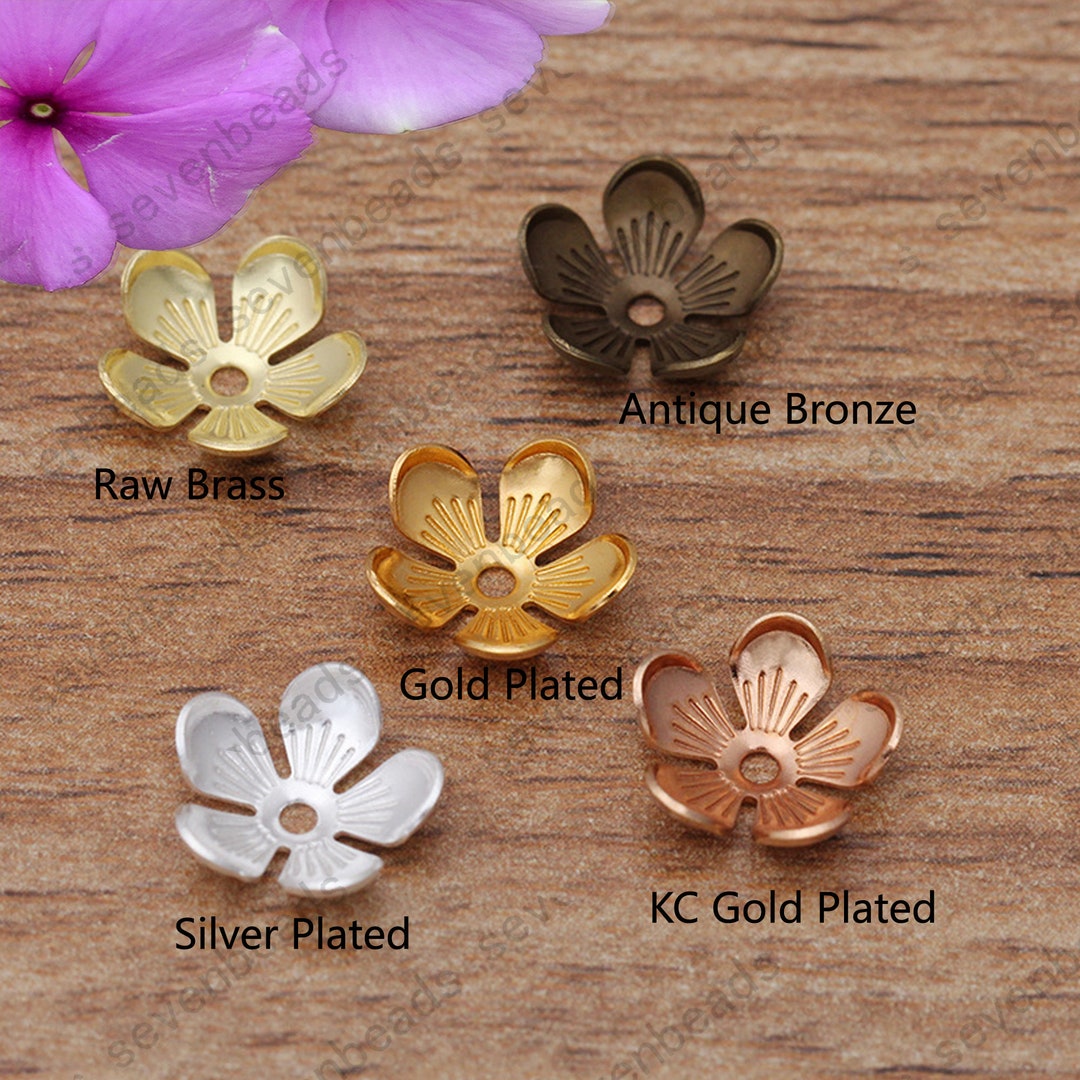 200pcs 10mm Raw Brass Lace Flower Bead Cup Jewelry Connectors Setting ...