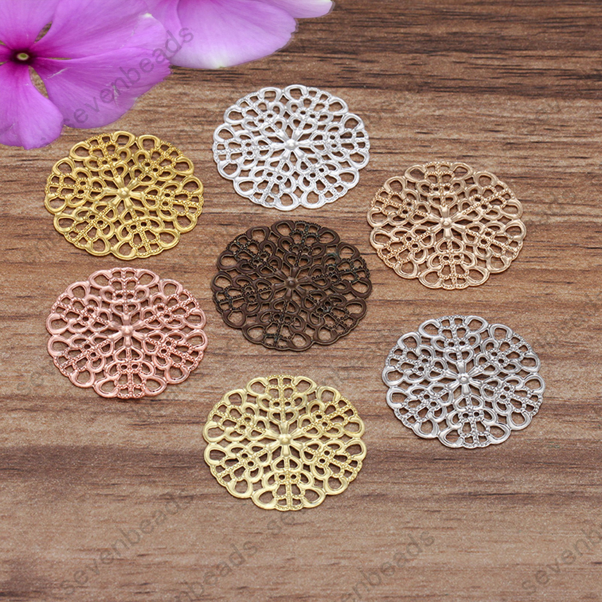 100pcs 25mm Lace Flower Filigree Jewelry Connectors Setting,filigree ...