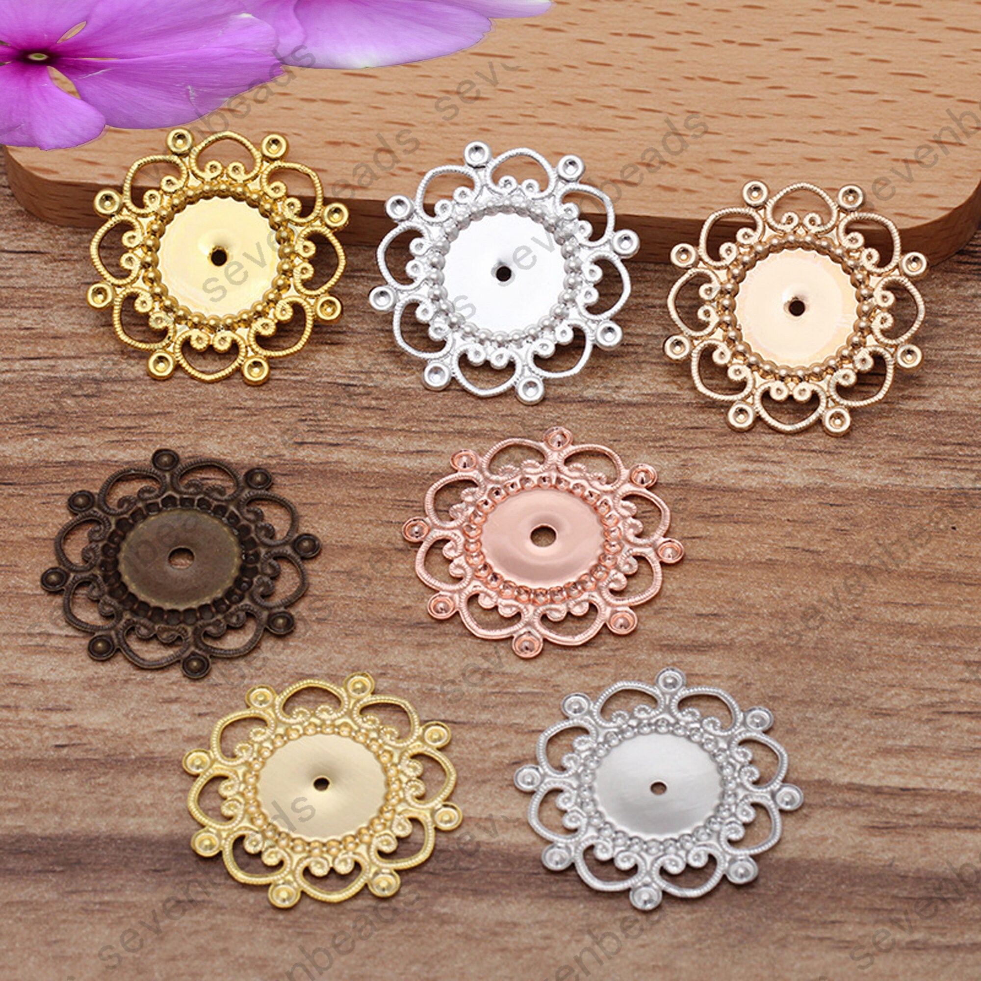 50 Pcs 28mm Raw Brass Lace Flower Filigree Jewelry Connectors - Etsy