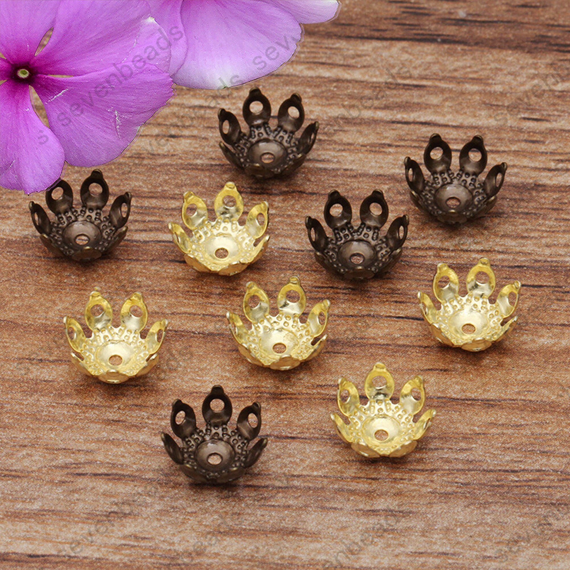 100pcs 10mm Raw Brass Lace Flower Bead Cup Jewelry Connectors Setting ...