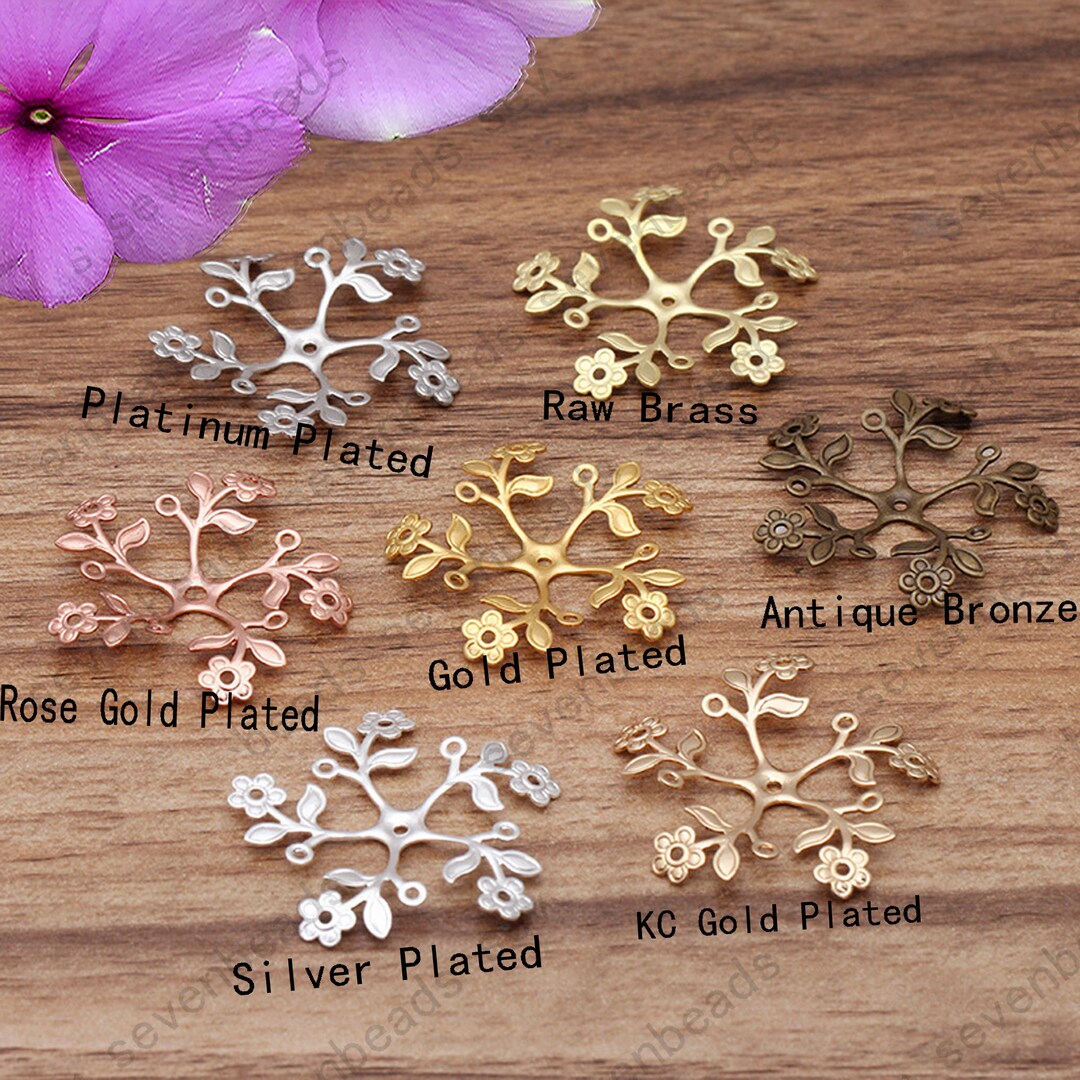 20 Pcs 39mm Raw Brass Lace Flower Filigree Jewelry Connectors Setting ...