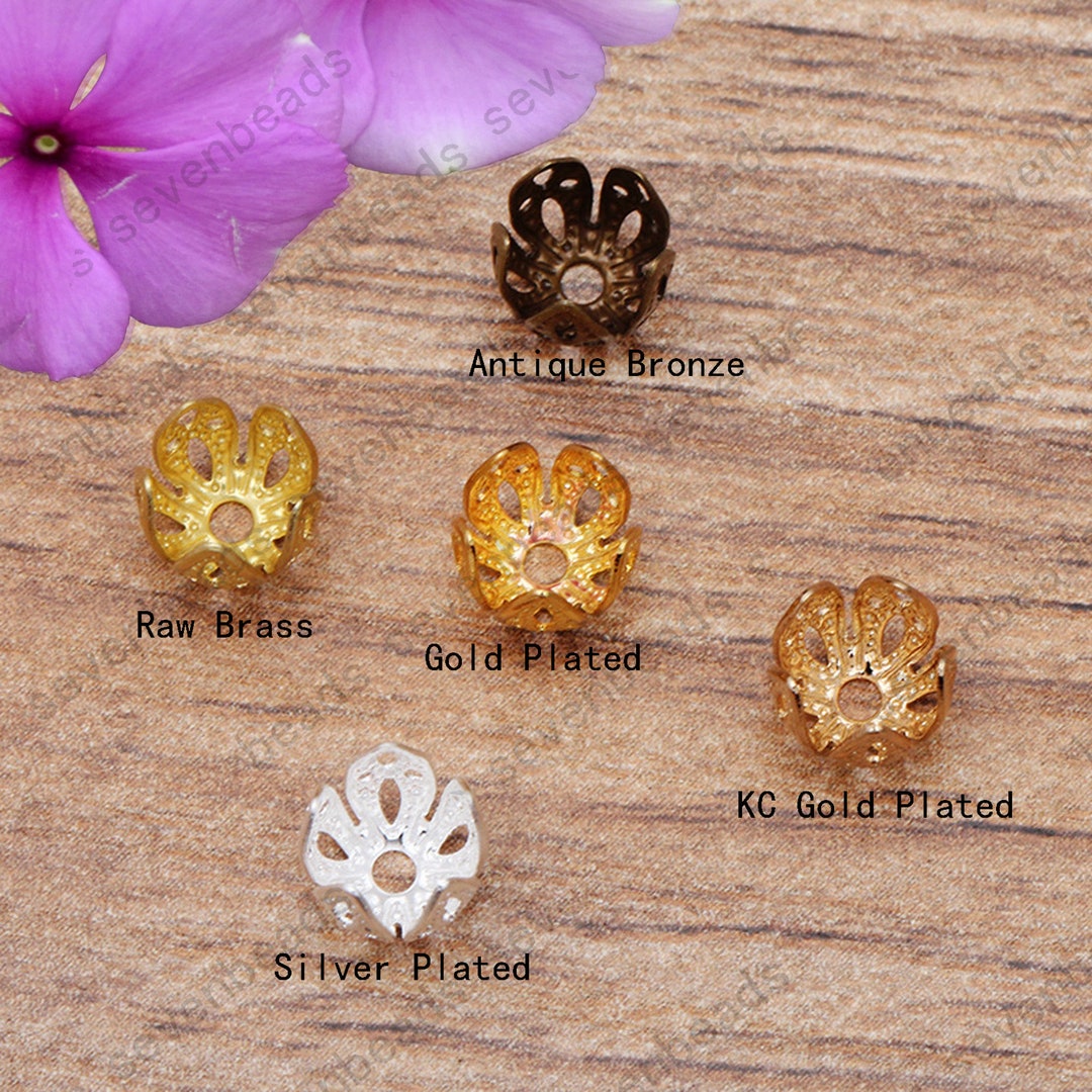 200 Pcs 7mm Raw Brass Lace Flower Bead Cup Jewelry Connectors Setting ...