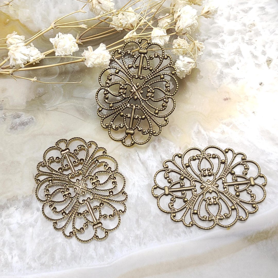 50pcs 26*34mm Raw Brass Lace Flower Filigree Jewelry Connectors Setting ...