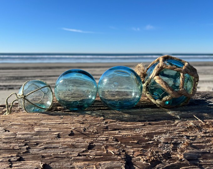Set of 4 Japanese Glass Fishing Floats, Authentic, Original Nets ...