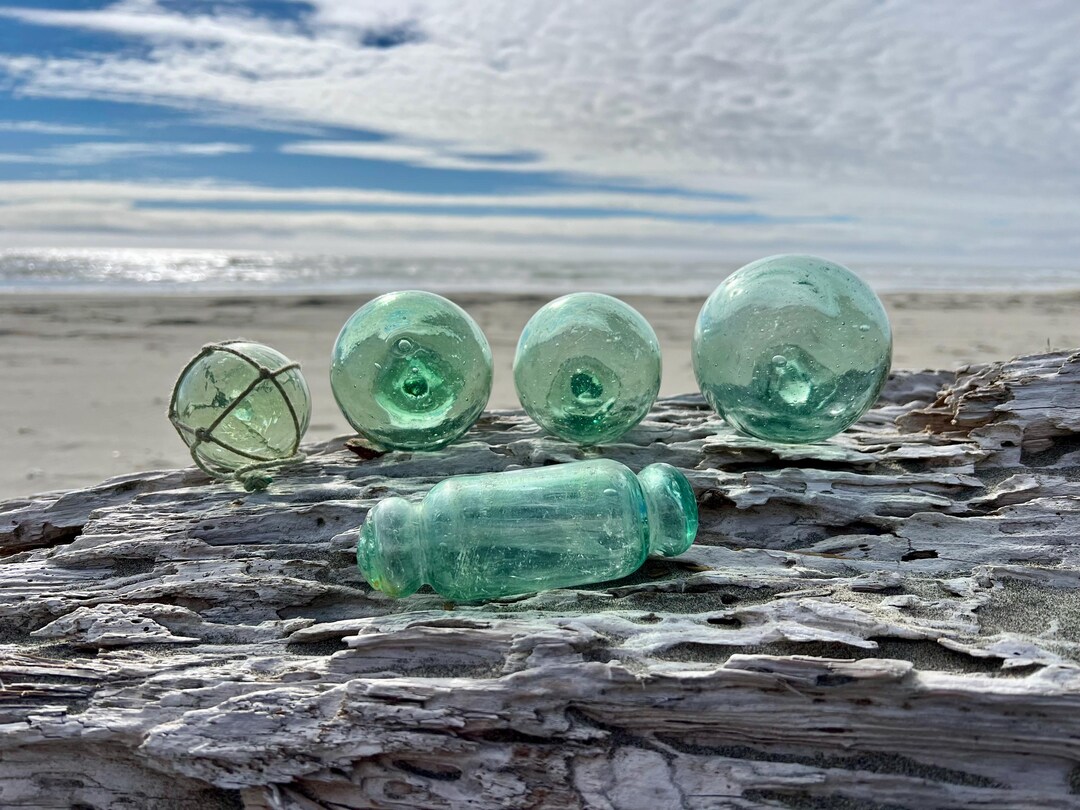 Collection of 5 Japanese Glass Fishing Floats, Authentic, Original Net ...