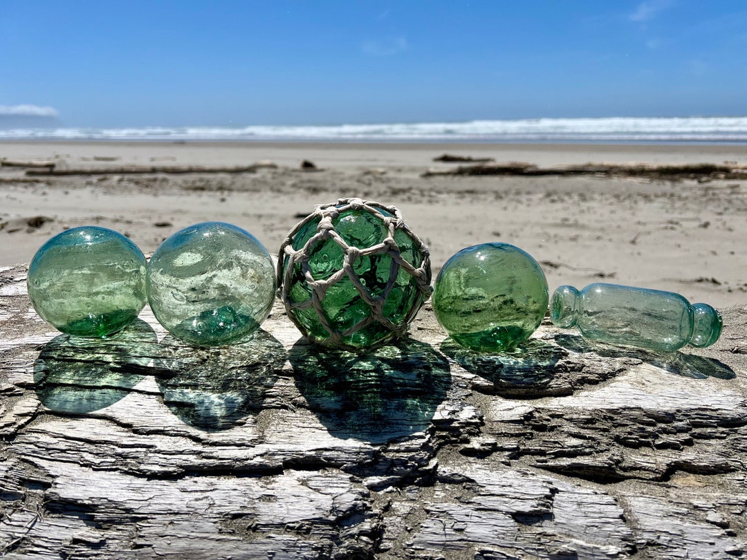Collection of 5 Japanese Glass Fishing Floats, Authentic, Original Net ...