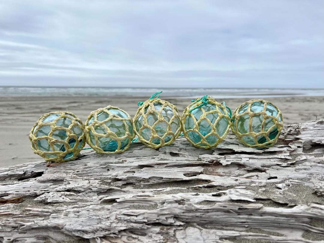 Collection of 5 Japanese Glass Fishing Floats, Original Nets - Etsy