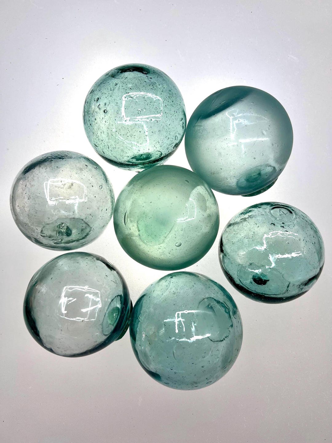 Collection of 7 Japanese Glass Fishing Floats, Authentic, Net Marks ...