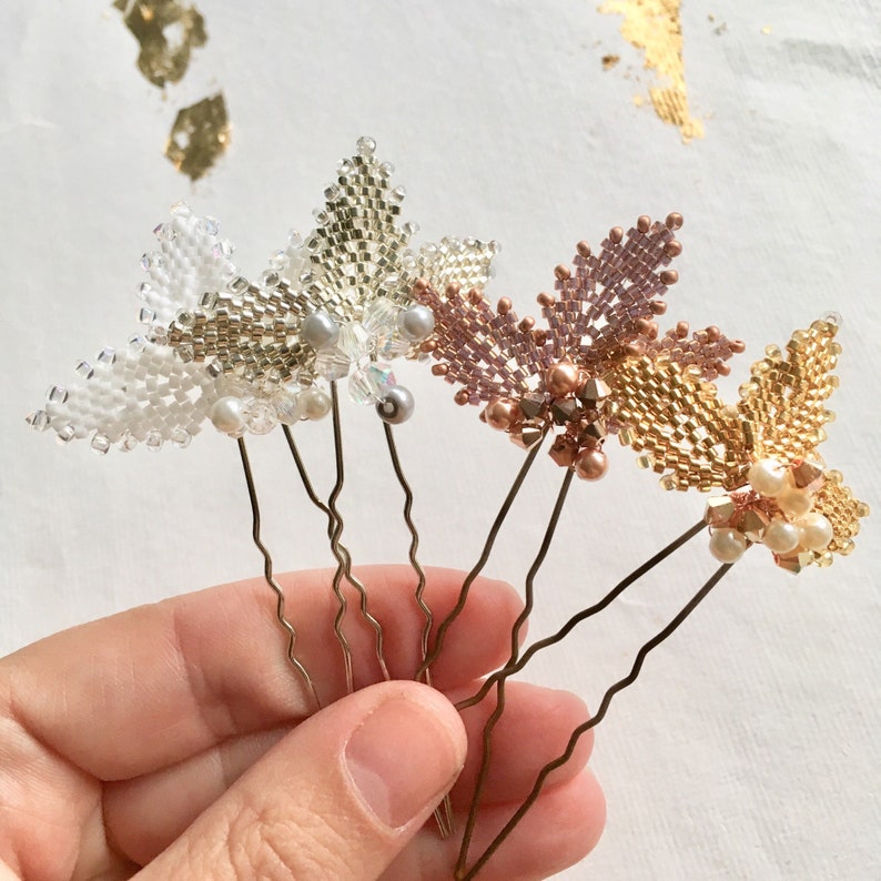 Set of 3 Beaded Bridal Hair Pins | Etsy