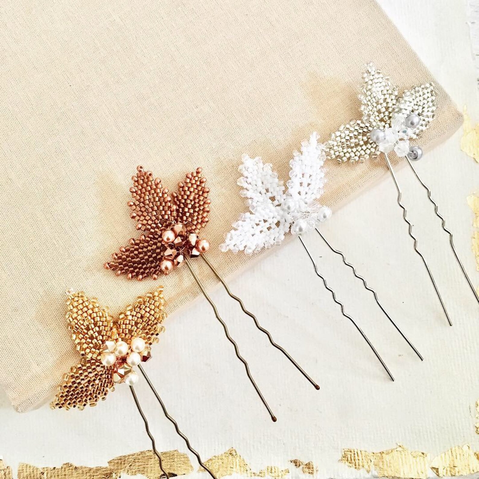 Set of 3 Beaded Bridal Hair Pins | Etsy