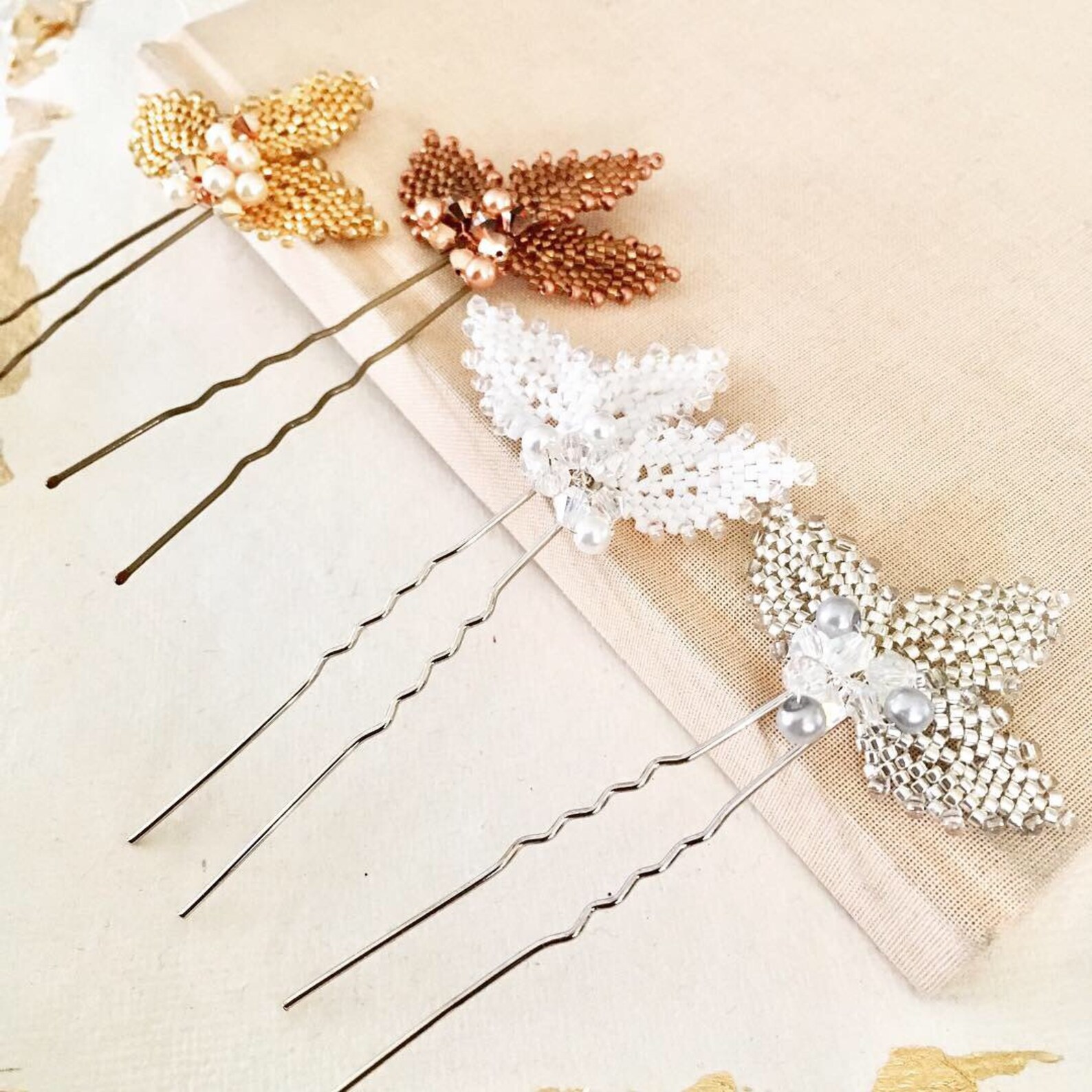 Set of 3 Beaded Bridal Hair Pins | Etsy