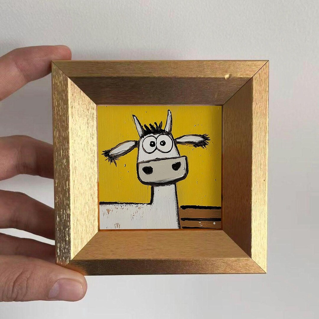 Mini Cow Oil Painting, Hand-painted Farm Animal Art, Small Wall Decor ...