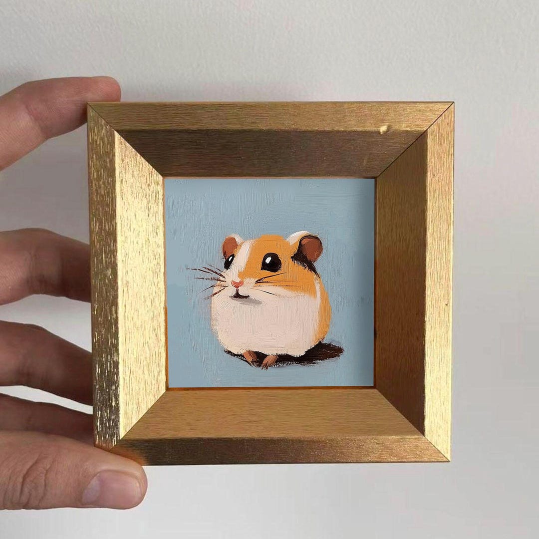 Mini Hand-painted Hamster Oil Painting – Cute Animal Art for Home ...