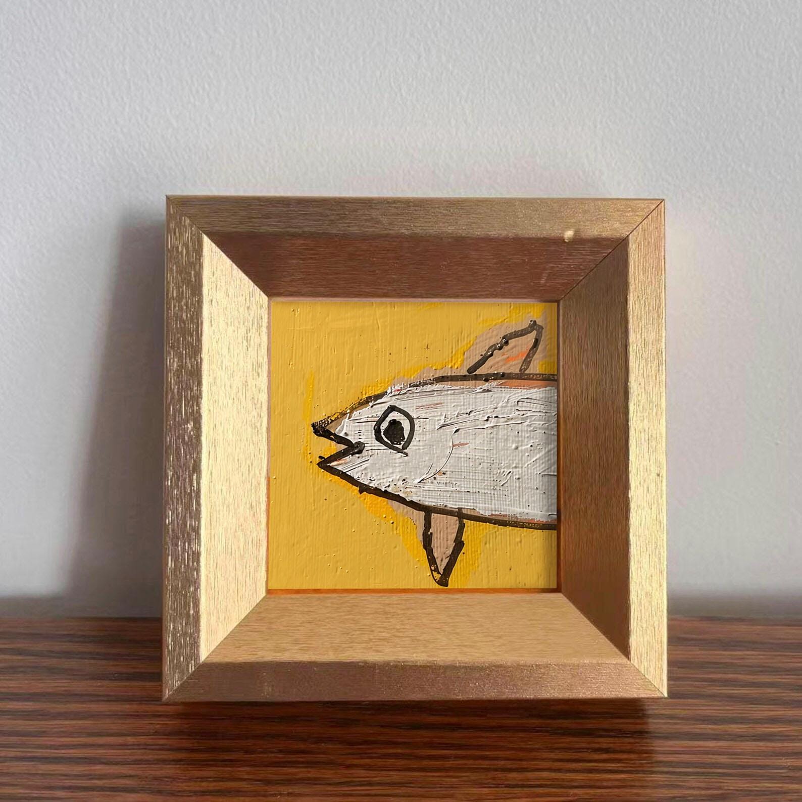 Mini Tuna Fish Oil Painting, Cute Fish Art, Ocean Decor for Home ...