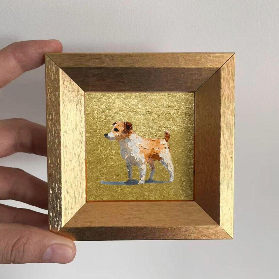 Original Dog Oil Painting: Living Room Wall Art Decor, 4X4 Artwork Gift ...