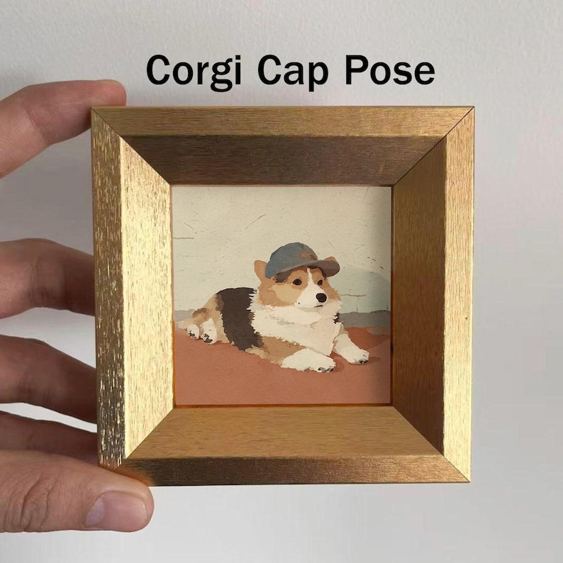 Mini Corgi Cap Pose Oil Painting, Hand Painted Original Pet Artwork ...