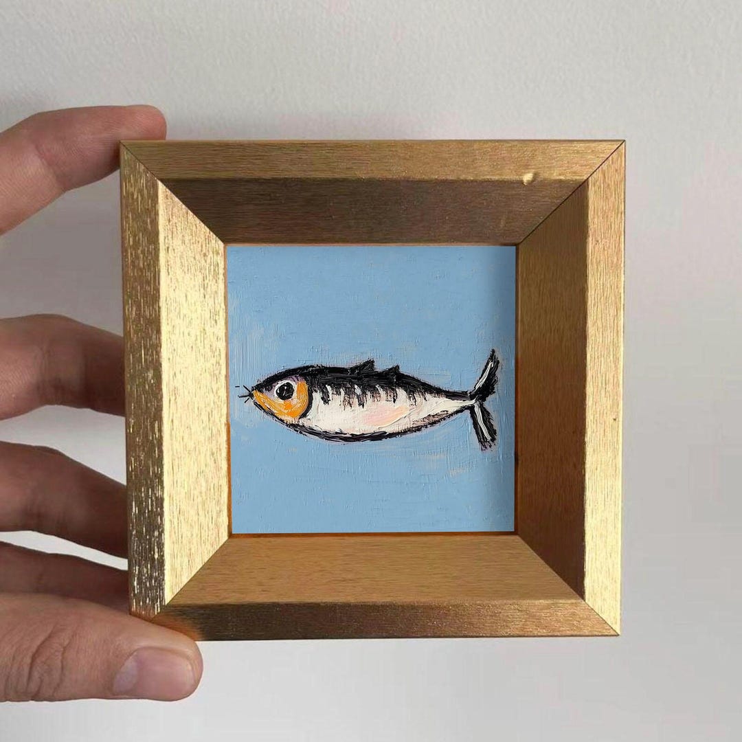 Mini Fish Oil Painting in Gold Frame,hand-painted Small Art,cute Fish ...
