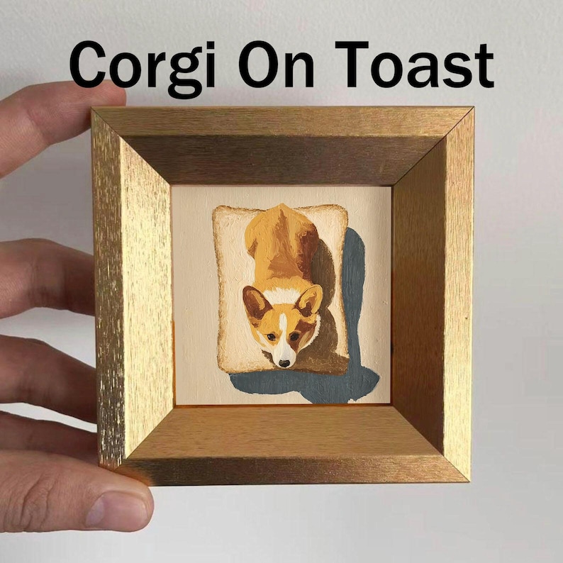 Mini Corgi Cap Pose Oil Painting, Hand Painted Original Pet Artwork ...