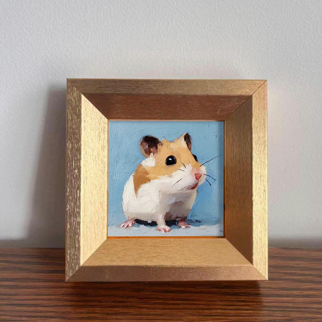 Hand-painted Hamster Oil Painting in Gold Frame–mini Pet Art for Home ...