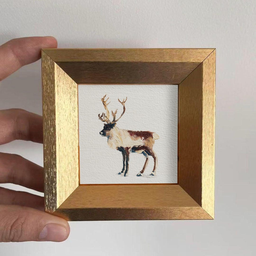 Mini Elk Oil Painting: Living Room Wall Art Decor, 4X4 Artwork Gift - Etsy