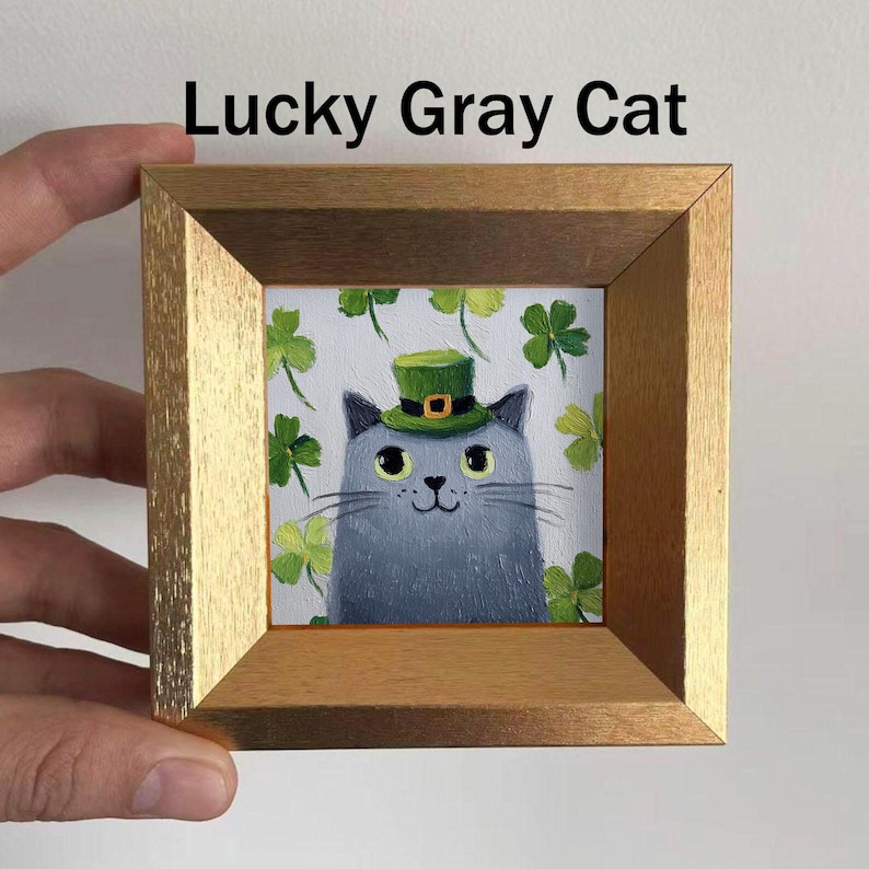 Mini Lucky White Cat Oil Painting, Small Original Hand Painted Artwork ...