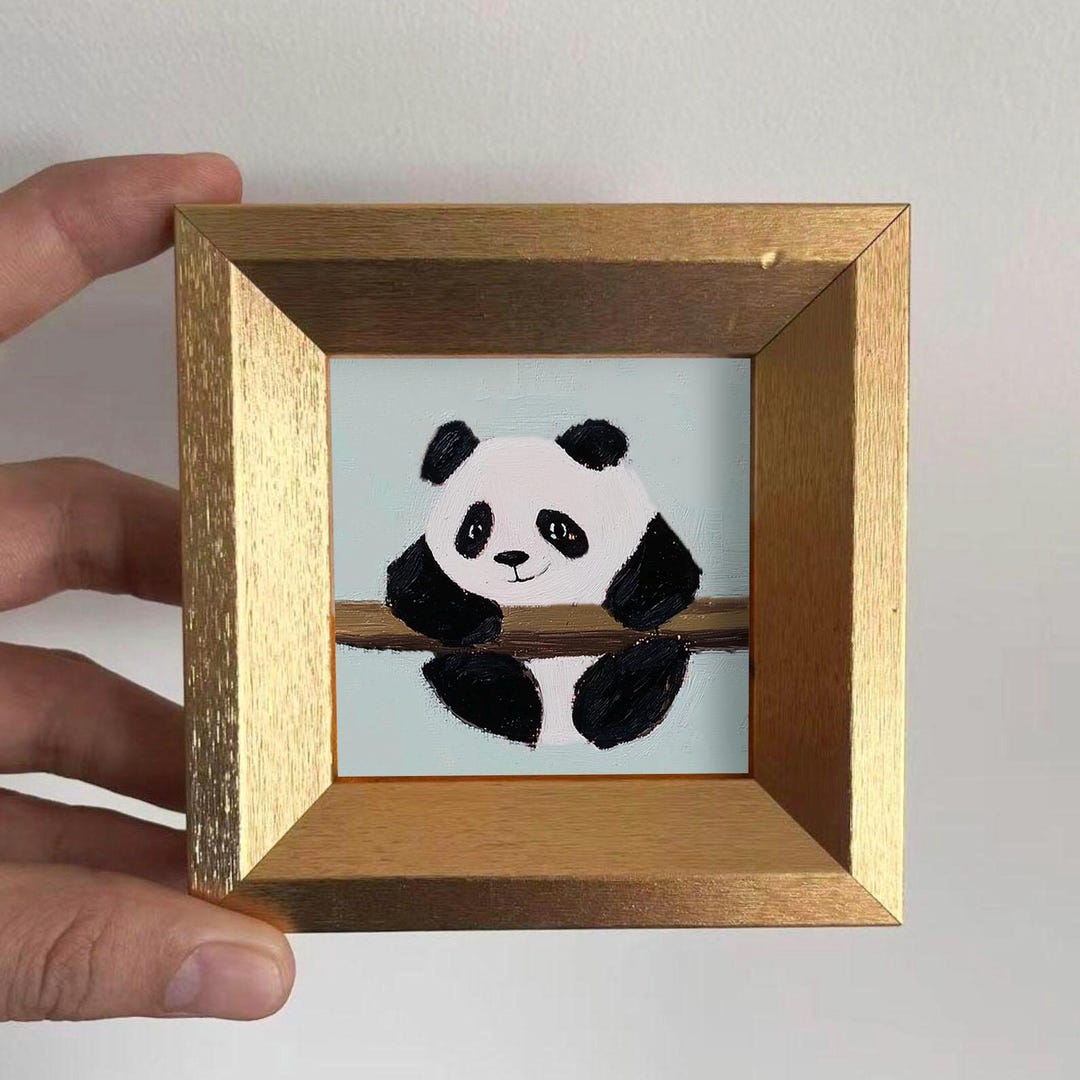 Mini Panda Oil Painting – Hand-painted Animal Art for Home & Office ...