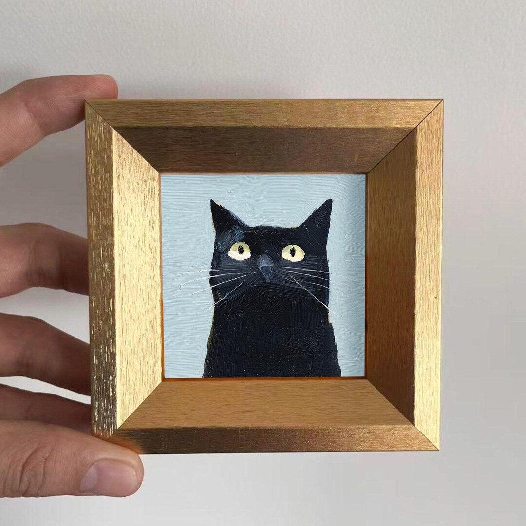 Hand-painted Cat Oil Painting: Living Room Wall Art Decor, 4x4 Kitty ...