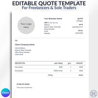 Editable Invoice Template. Quote Template. Receipt Template ...