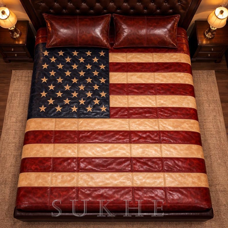 Custom Leather American Flag Bedding Set – Distressed Vintage Americana ...