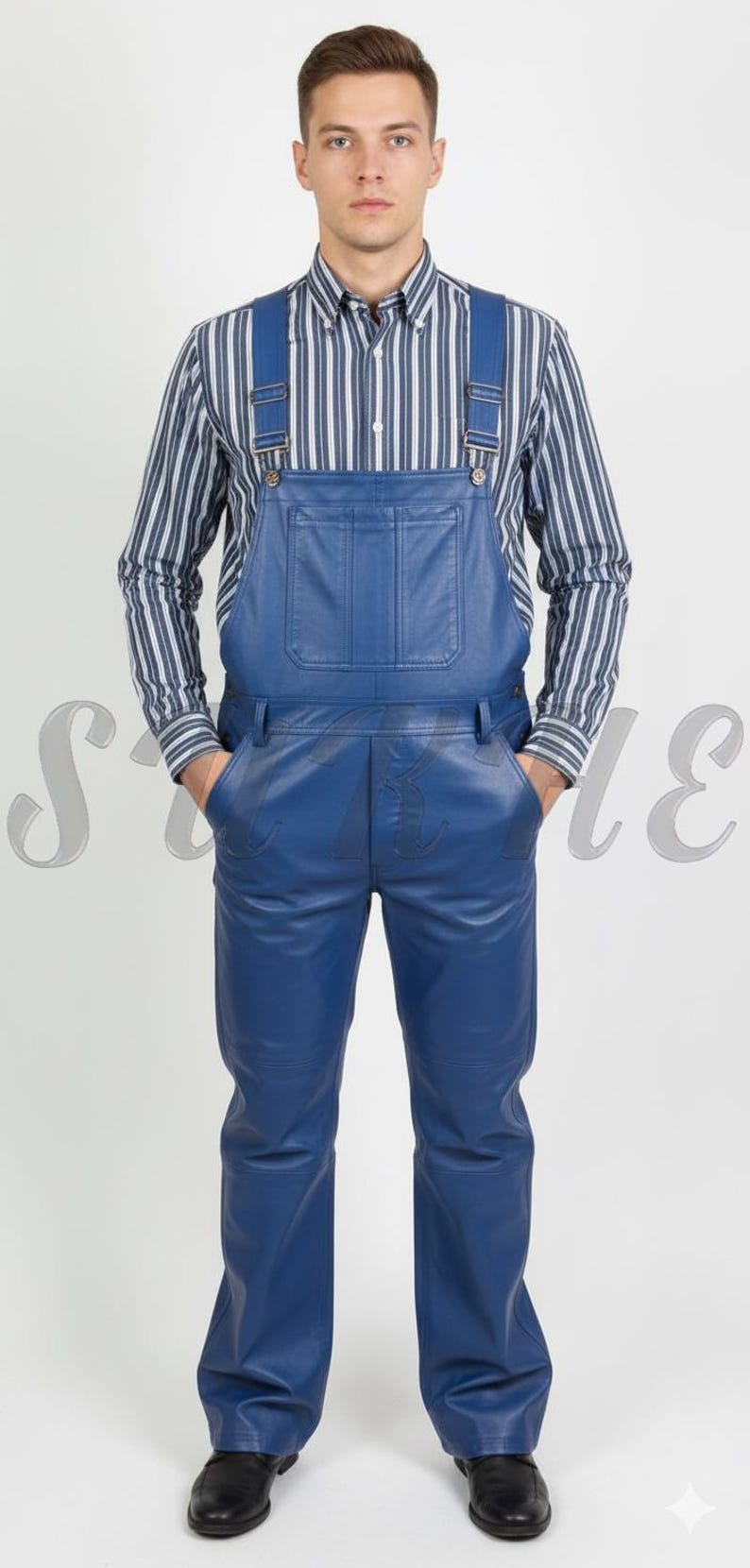 Handmade Blue Lambskin Leather Overalls, Front Pocket - Etsy