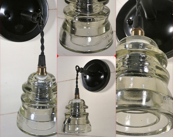 Vintage Telegraph Glass Insulator Single Black Wall Sconce Clear ...