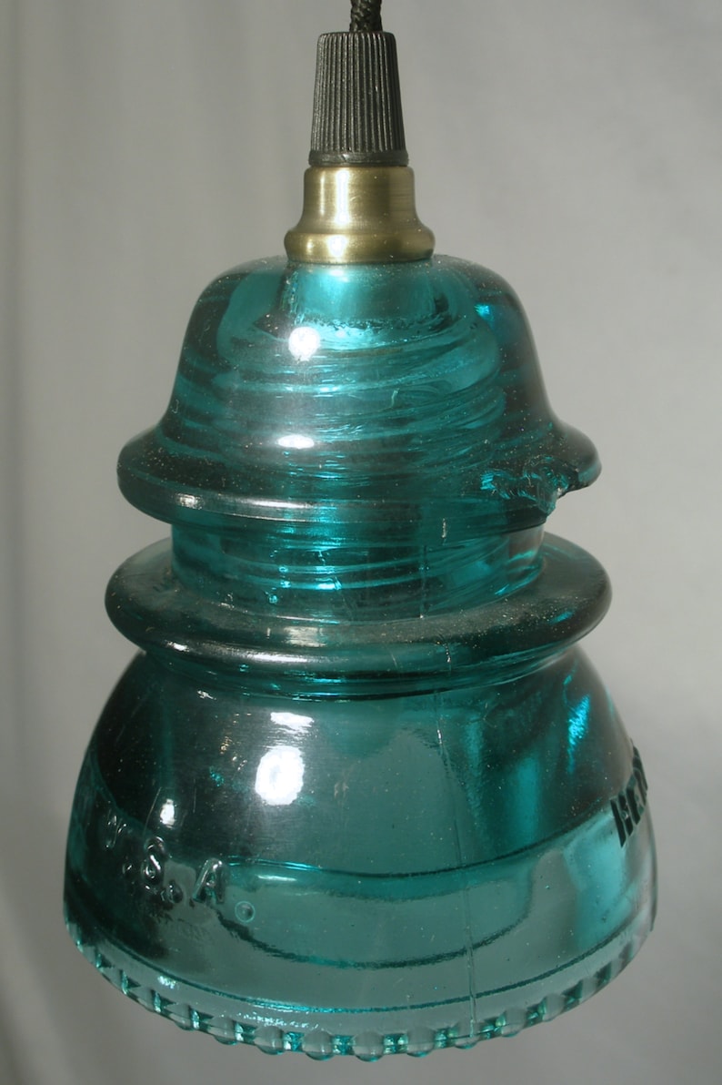 Pendant Light Vintage Glass Aqua Telegraph Insulators Single Break ...