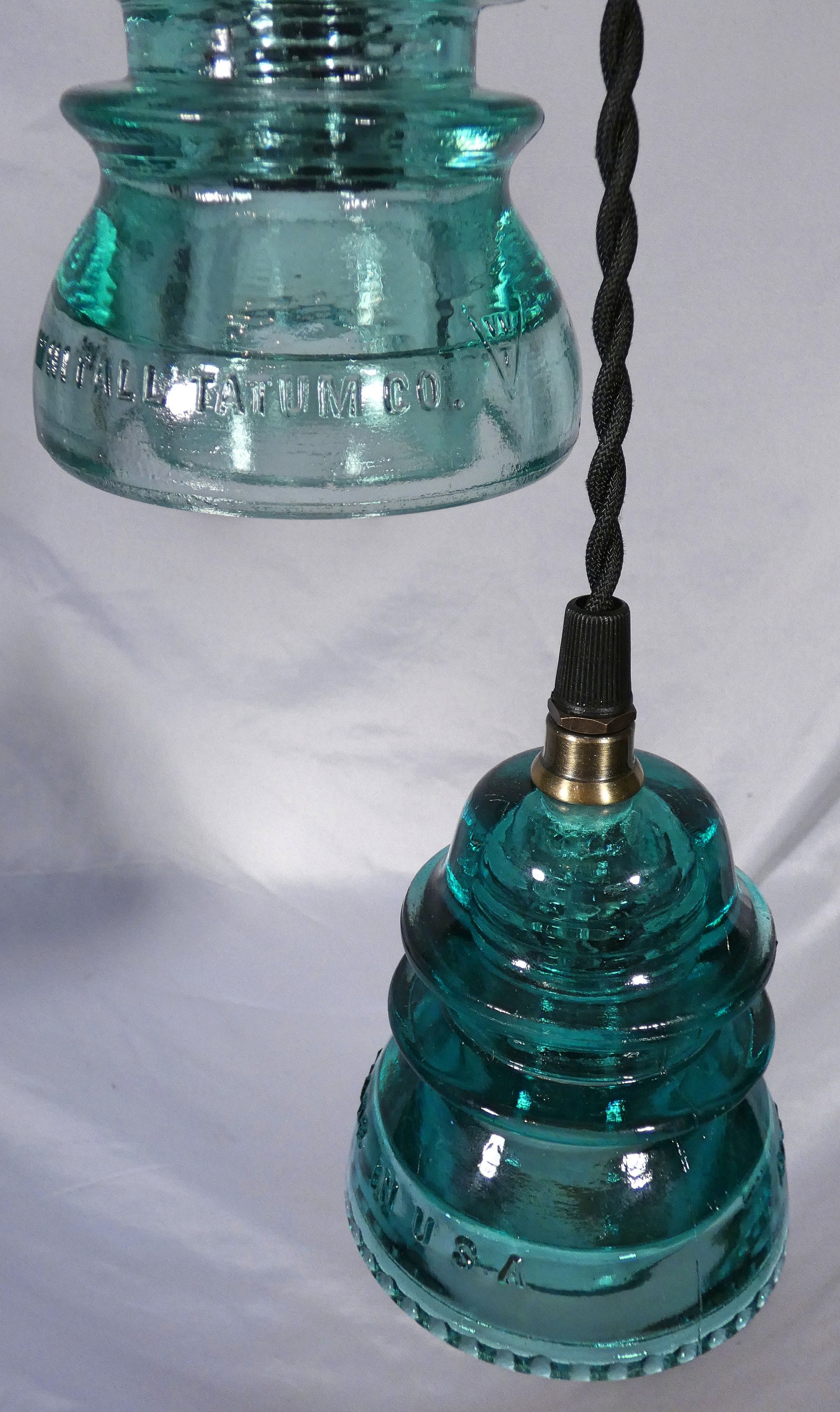 Triple Pendant Light Vintage Glass Aqua Green Telegraph Insulators ...