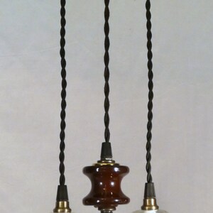 Triple Pendant Light Vintage Glass Telegraph Insulators With Ceramic ...