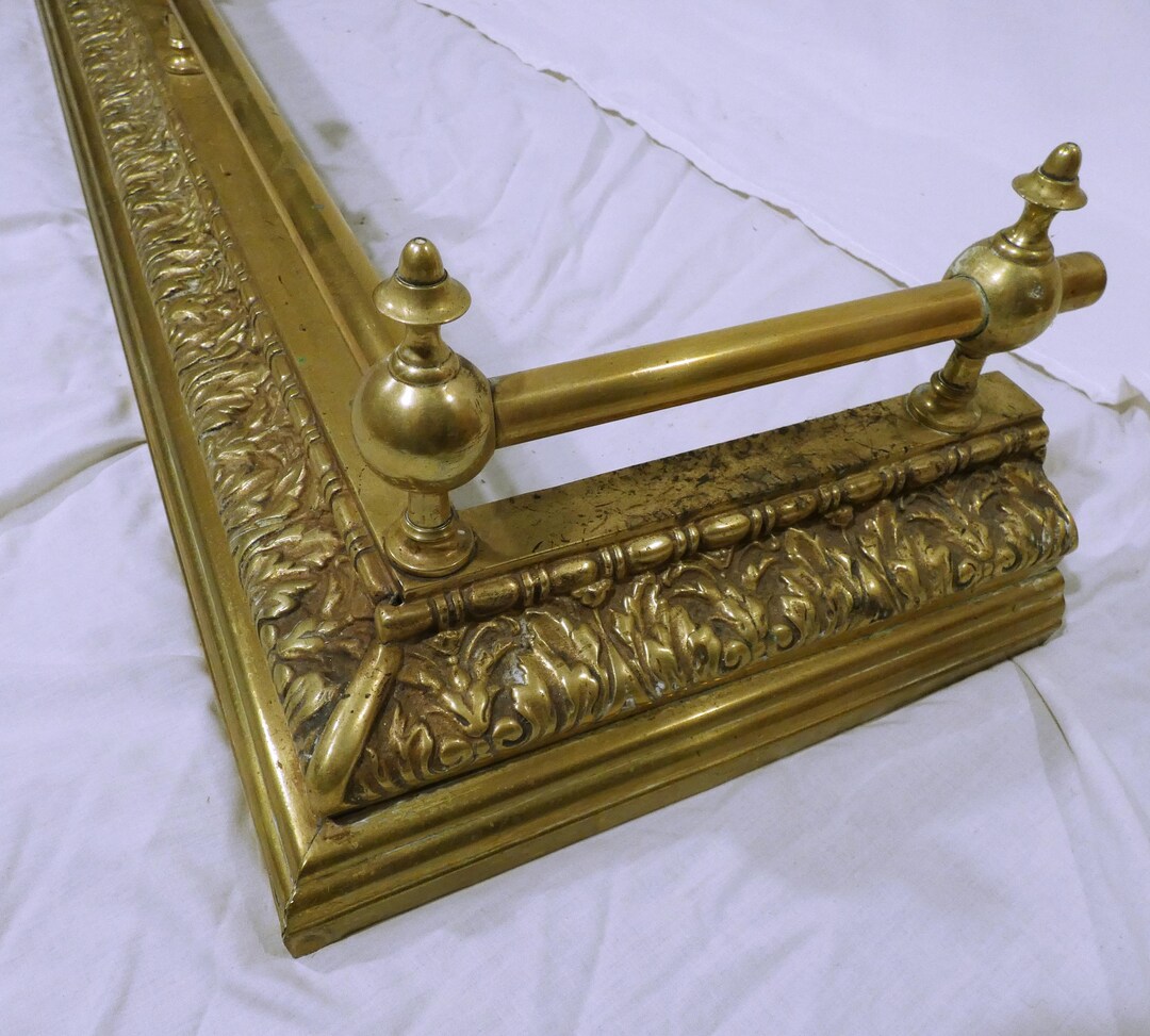 Antique Brass Fireplace Fender Hearth Guard Rails With Ornate Base - Etsy