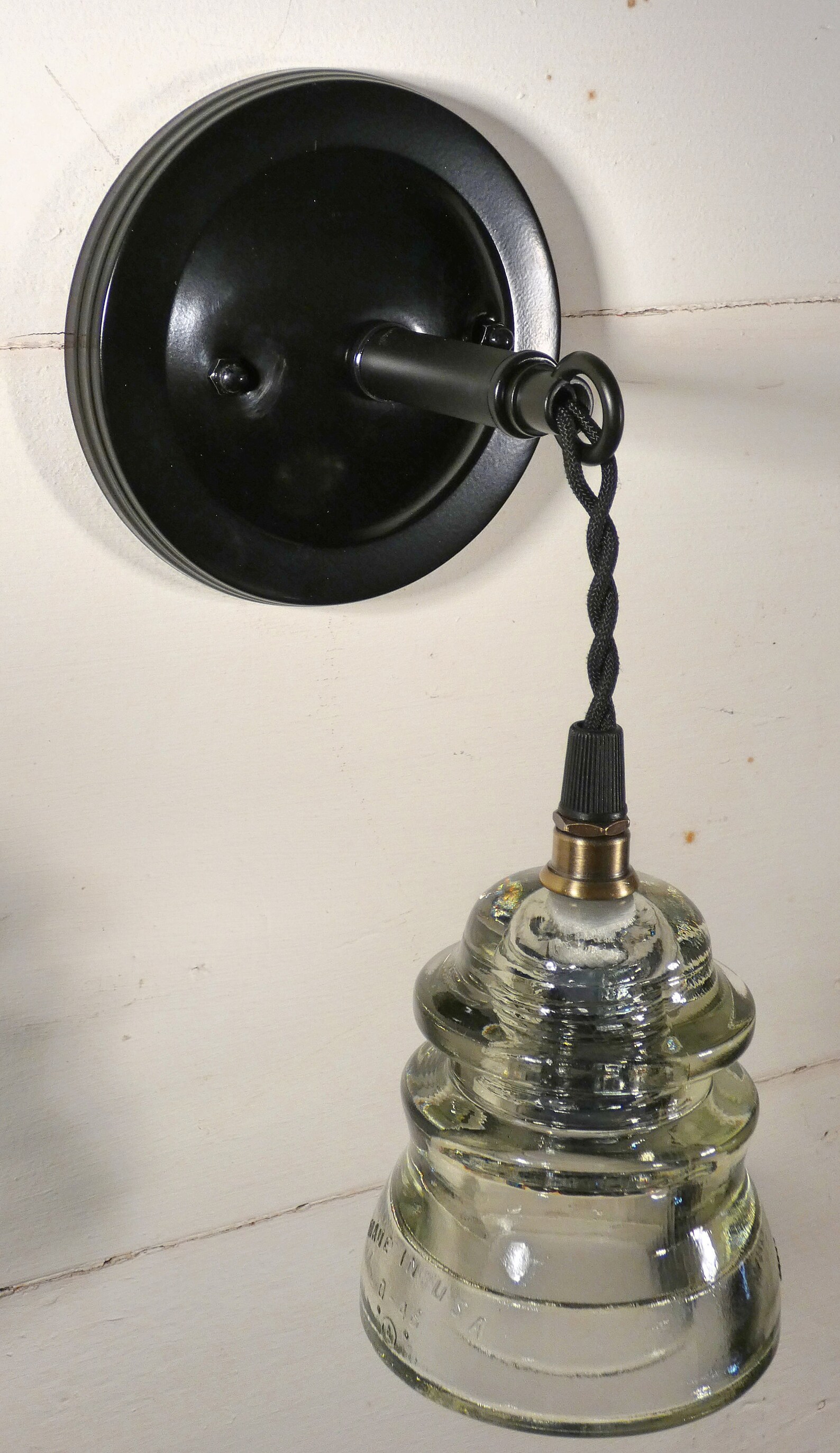 Vintage Telegraph Glass Insulator Single Black Wall Sconce Clear ...